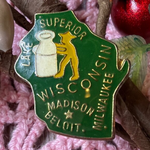 Jewelry | Vintage State Of Wisconsin Dairy Theme Souvenir Pin | Poshmark
